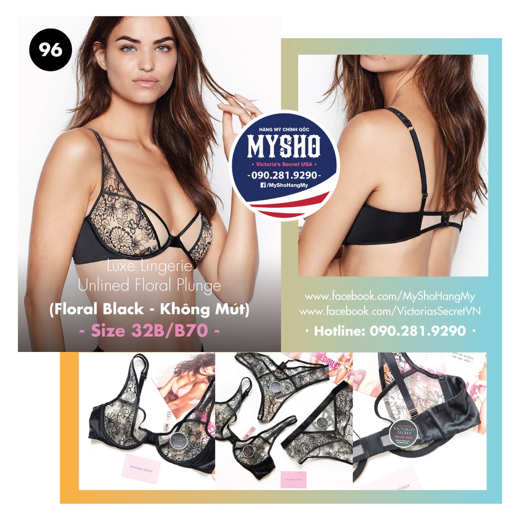 32B/B70, Bill Mỹ - Áo đen hoa Floral Black cá tính (96) không đệm, lưới sexy, Luxe Lingerie ...