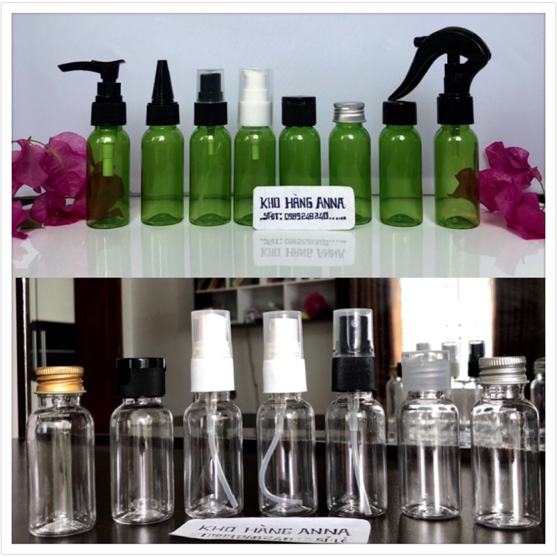 CHAI XANH LÁ 30ml Nhựa xịt nhỏ giọt/ xịt sương / vòi nhấn pumb/ Nắp bật/ nắp nhọn/ nắp nhôm vặn ...