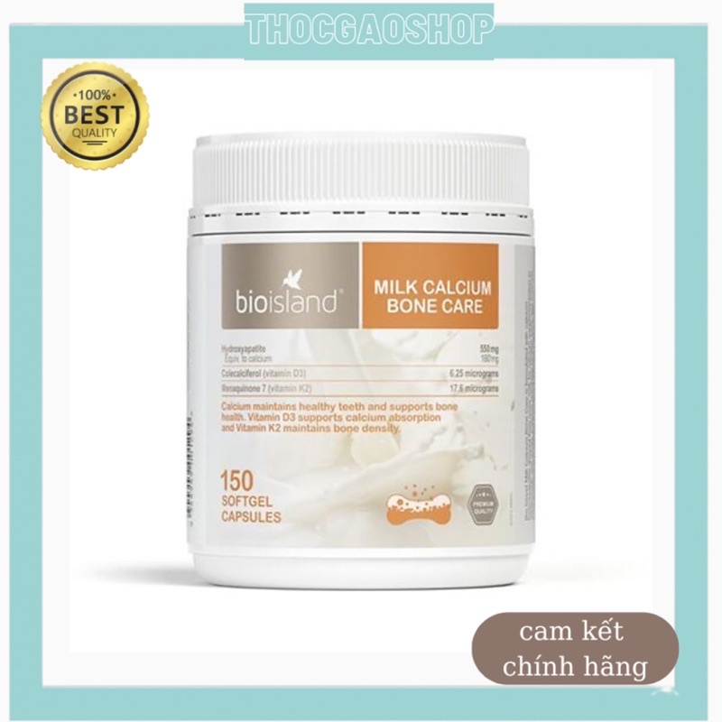 Viên uống Bioisland Canxi milk Bone care 150v 12y+ giúp bổ sung canxi ...