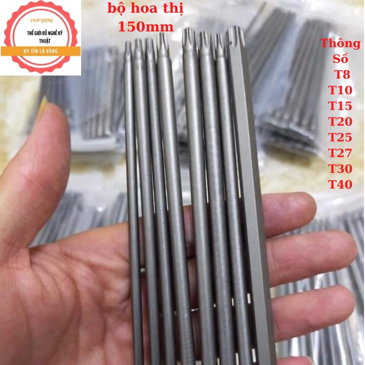 Bộ 8 mũi hoa thị có lỗ dài 150mm T8 , T10, T15, T20, T25, T27 , T30 , T40 . chân lục giác 6.35mm ...
