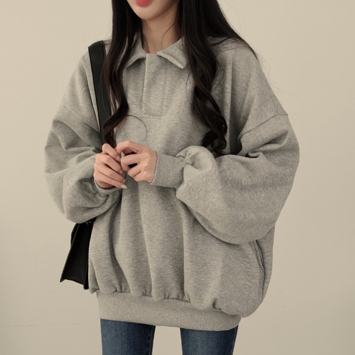Áo Sweater Nữ Form Rộng Có Cổ Polo Màu Xám đen Chất Nỉ đẹp áo Sweater