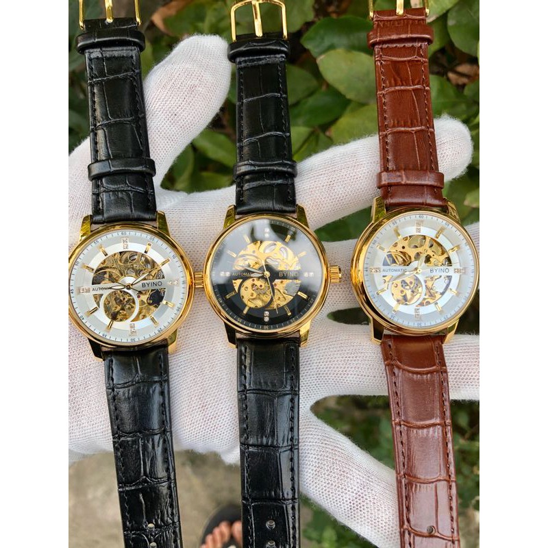 Đồng hồ Byino Đồng hồ nam cơ lộ máy dây da cao cấp | Shopee Việt Nam