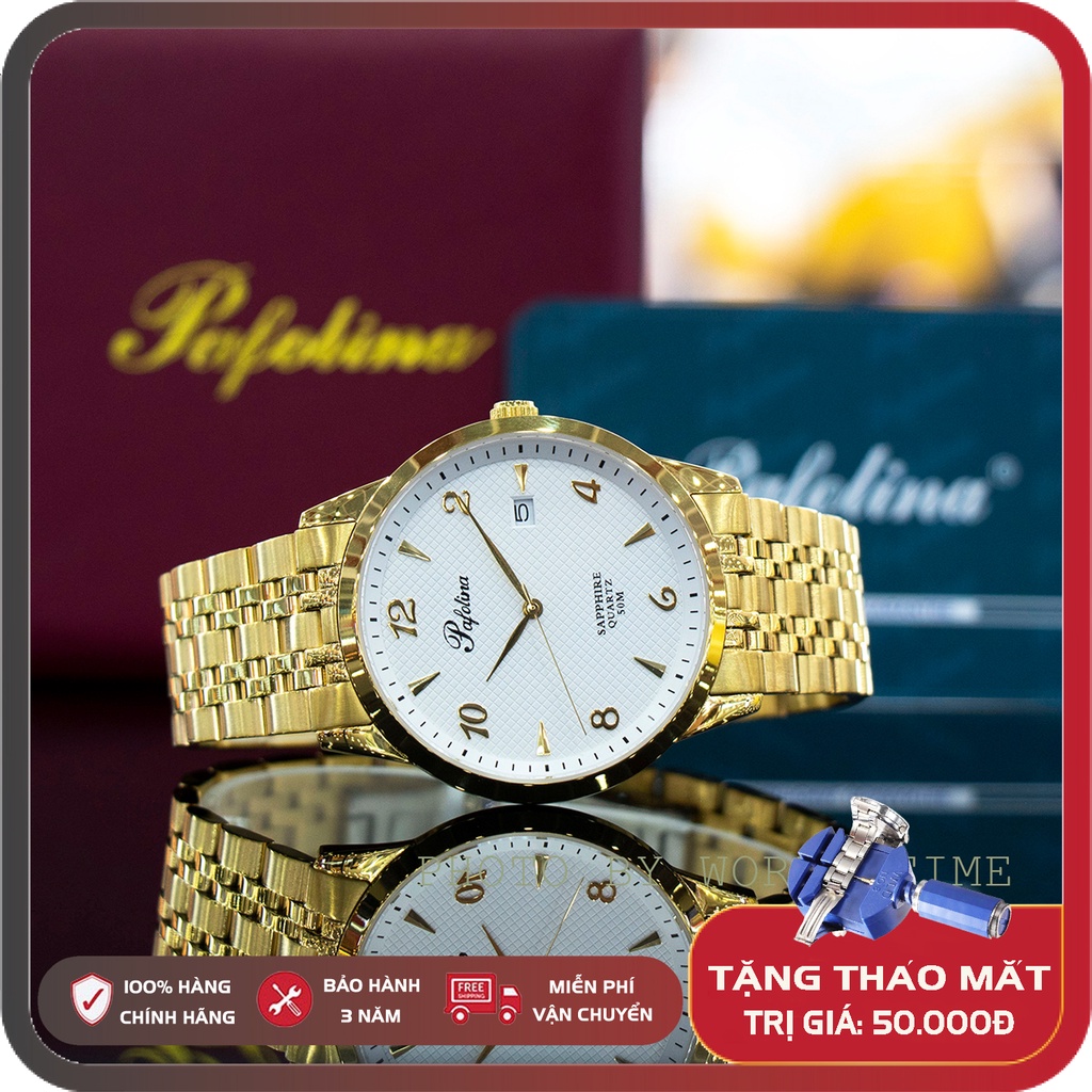 Đồng hồ pin, đồng hồ nam dây thép Pafolina 5021M full box, kính ...