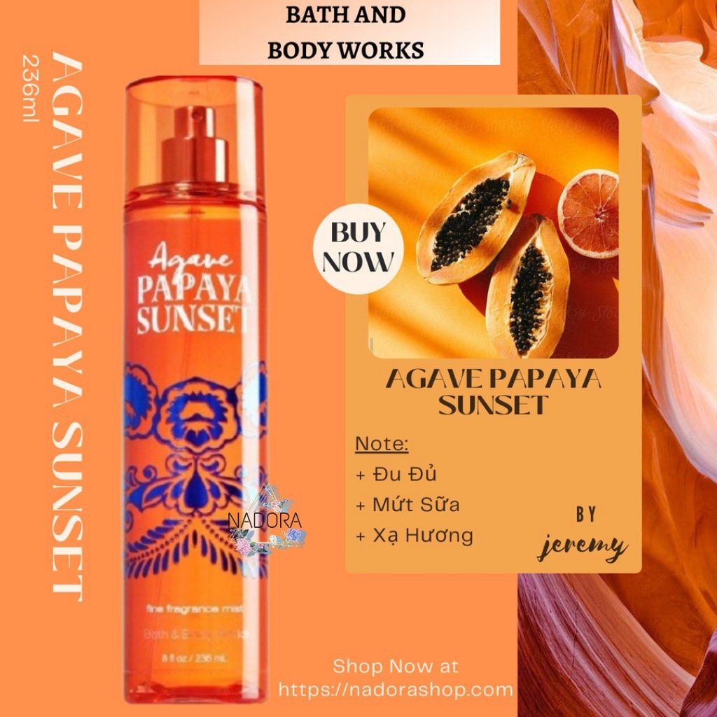 (Fullsize) Xịt Thơm Agave Papaya Sunset Bath And Body Works Body Mist ...