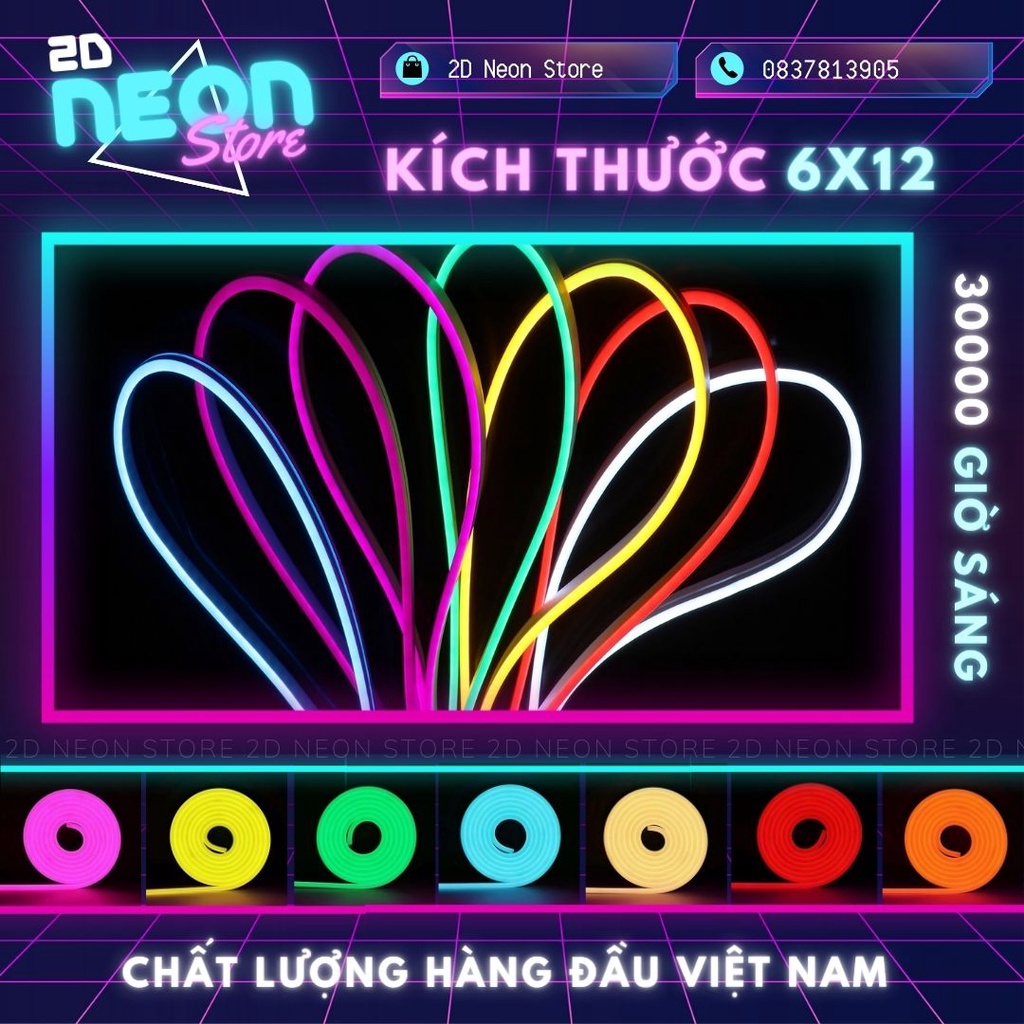 1m đèn Led Neon 12V uốn hình, kích thước 6x12mm (tặng kèm Jack vặn) I ...