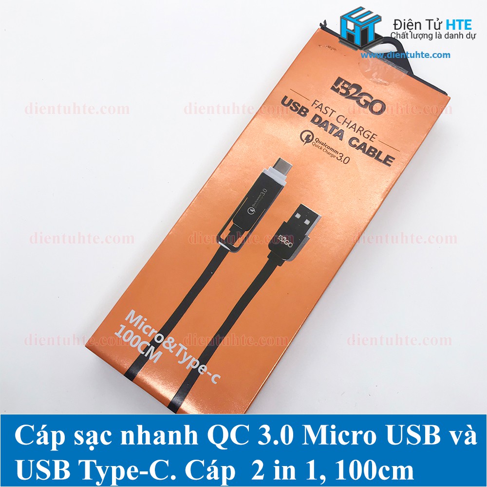 Cáp sạc nhanh và dữ liệu 2 trong 1 Micro + TypeC B2GO Hỗ trợ QC 3.0 và ...