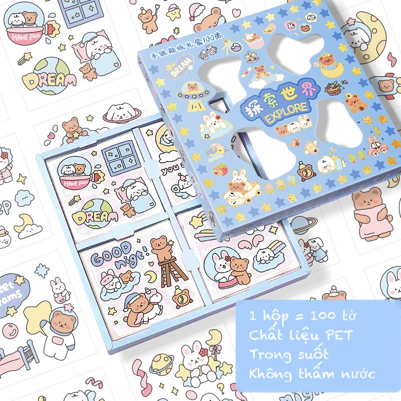Stickers dễ thương chống nước 1000 miếng bộ 100 tấm các chủ đề | Shopee ...