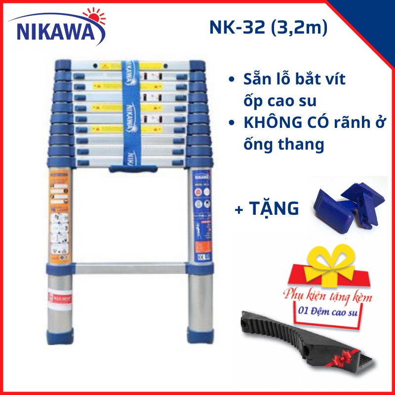 [CHÍNH HÃNG] Thang nhôm rút đơn Nikawa Nhật Bản NK50 5m, NK48 4m8, NK44 4m4, NK38 3m8, NK32 3m2 ...