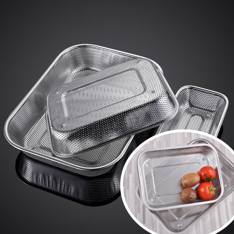Rổ inox chữ nhật loại dày lỗ lưới nhỏ đựng mọi loại thực phẩm, rổ inox ...