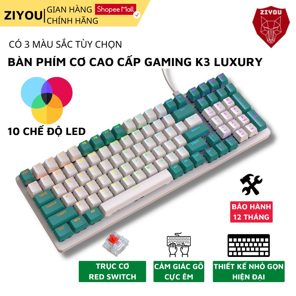 Bàn Phím Cơ Gaming Red Switch Ziyou K3 MAX Led Đổi Màu Nhiều Chế Độ, Dành Cho Máy Tính Laptop PC ...