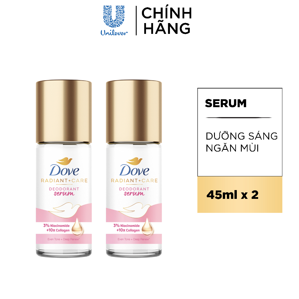 Combo 2 Lăn khử mùi tinh chất serum cao cấp Dove với 3% Niacinamide dưỡng da sáng mịn đều màu ...