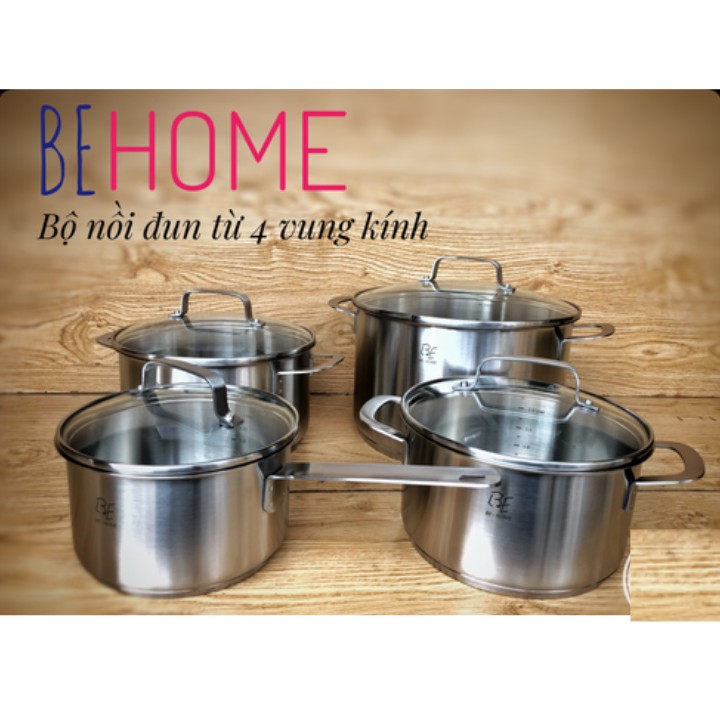 Bộ nồi inox Behome 4 chiếc vung kính | Shopee Việt Nam