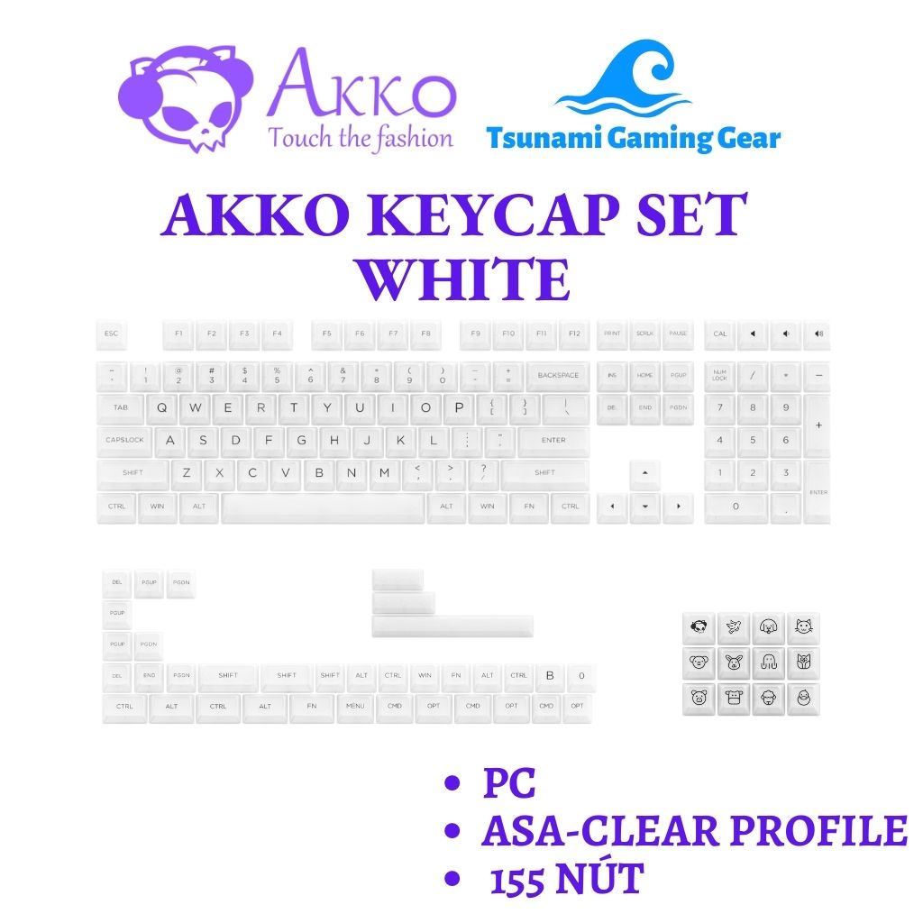 Bộ keycap trong suốt xuyên led AKKO Keycap set – White (PC/ ASA-Clear ...