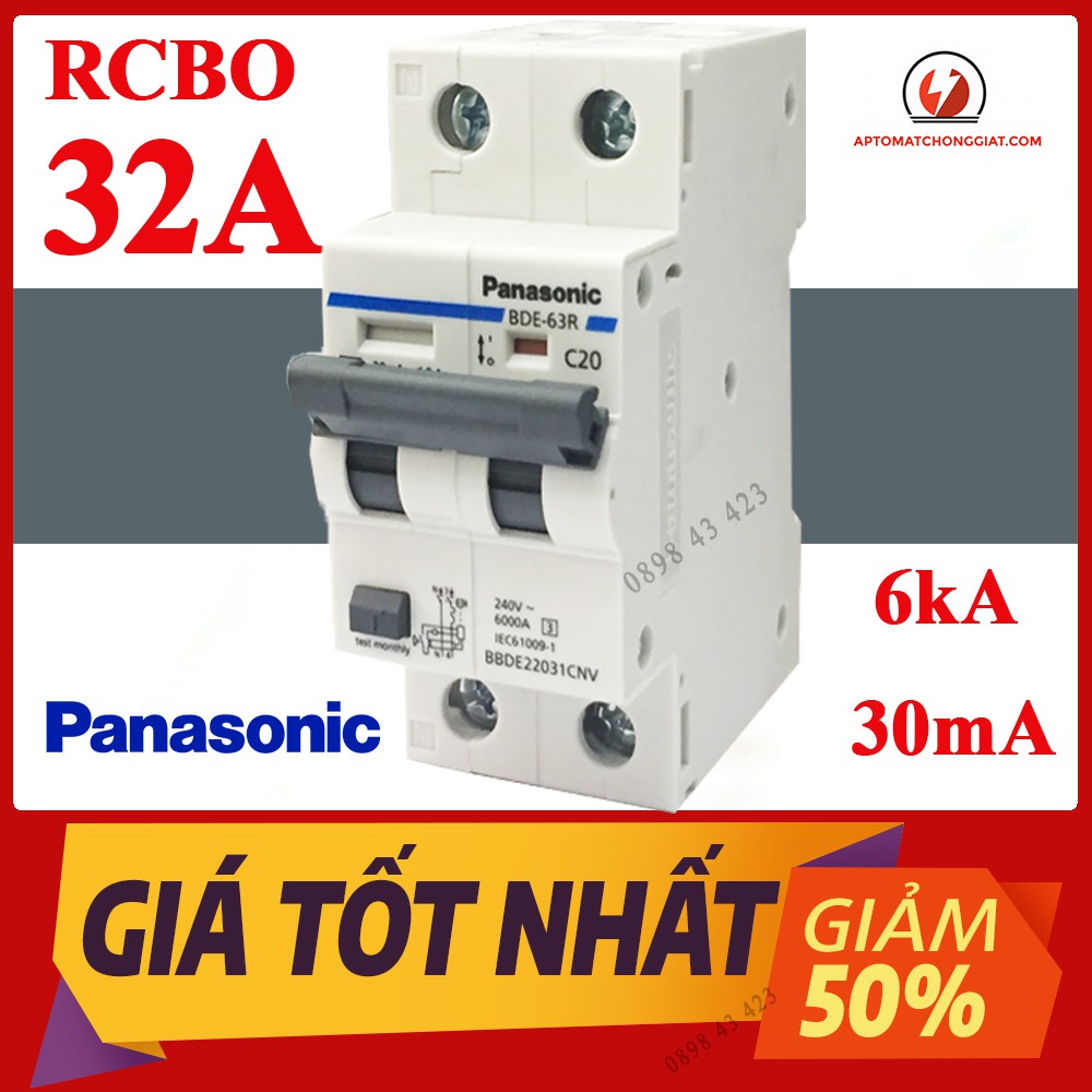 Cầu Dao Chống Giật RCBO PANASONIC 2P 32A - 30mA đa năng 2P1E BBDE23231CNV 6kA - Aptomat chống ...