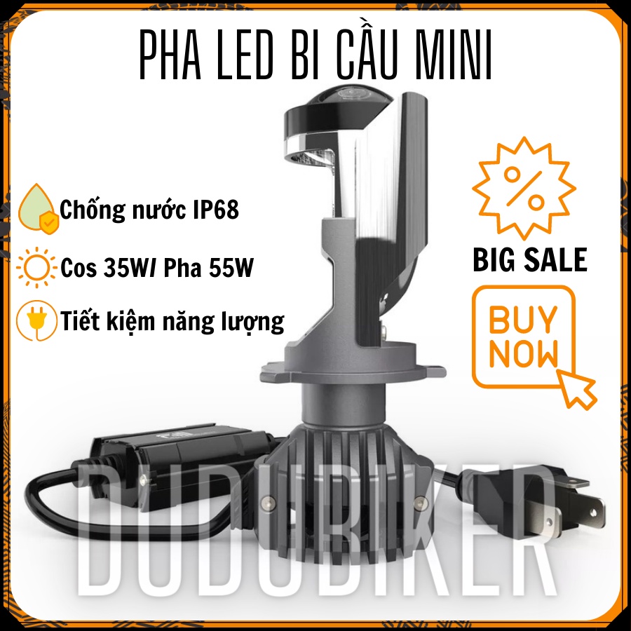 Đèn pha led bi cầu mini F40 chân H4 cao cấp gắn oto, xe máy chip CREE XHP cos 35W, pha 55W chân ...