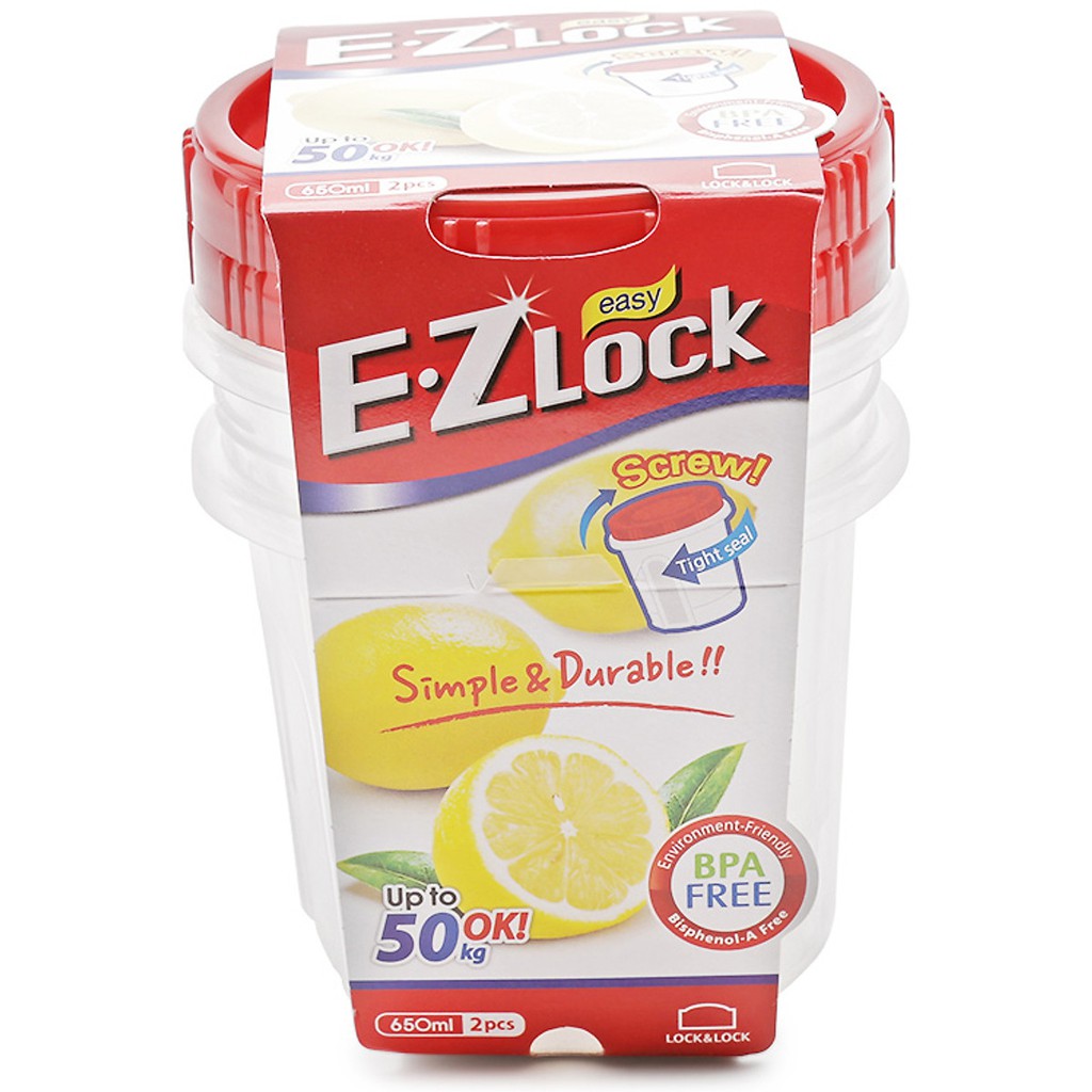 Bộ 2 Hộp Nhựa Ezlock Nắp Đỏ Lock&Lock HLE7504S/HLE7604s/HLE8204s/HLE8224s/HLE9614s 965ML/550ml ...
