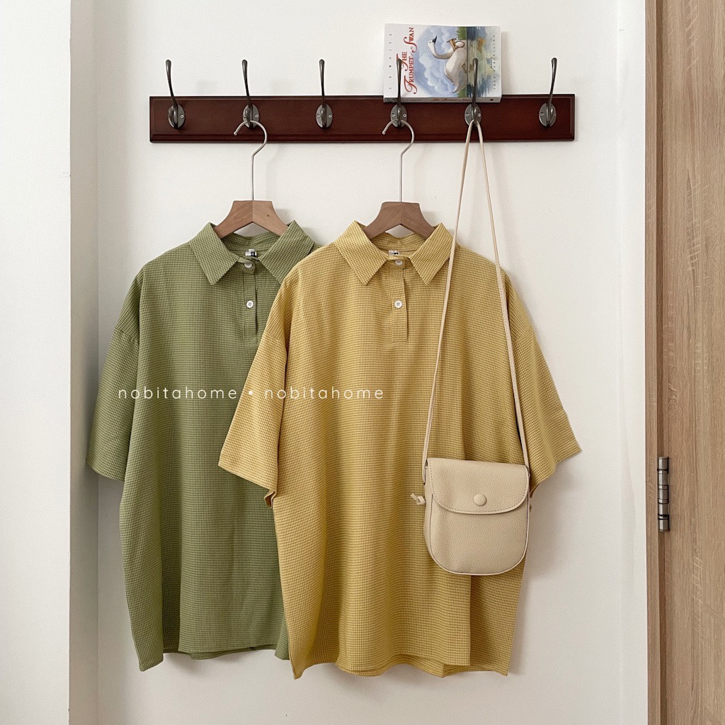 NOBITA HOME - Sơ mi tay ngắn cổ henley kê caro nhí form rộng BURNLEY ...