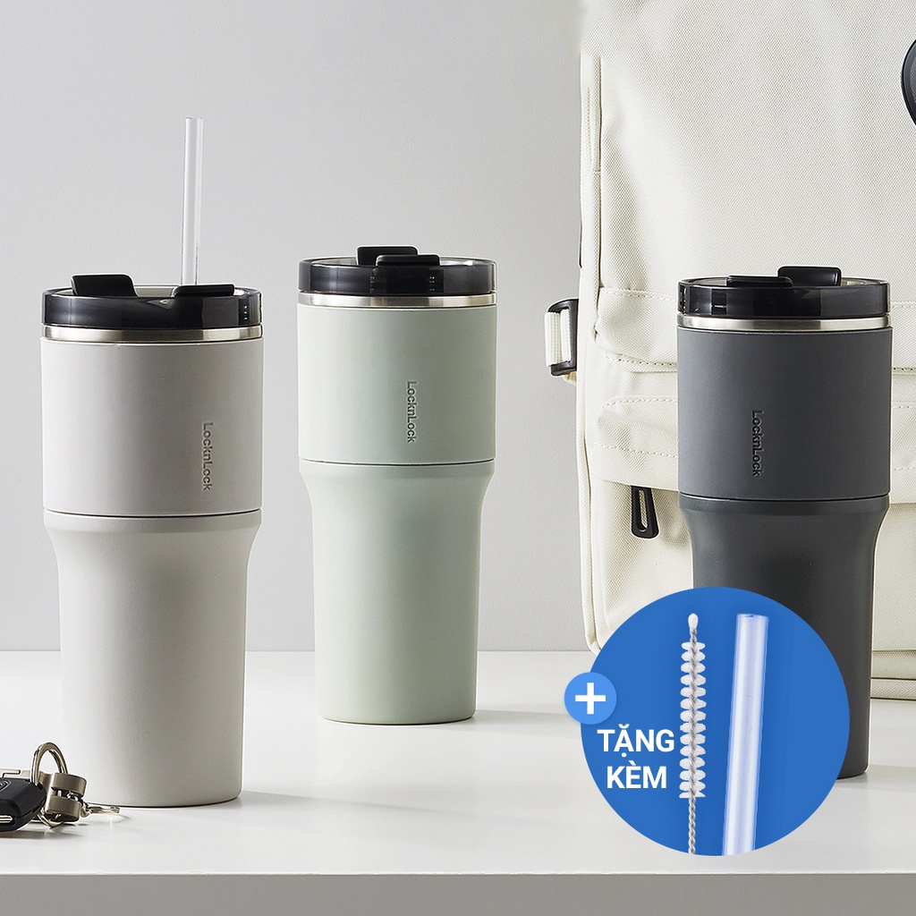 Ly giữ nhiệt LocknLock Metro Drive 650ml LHC4277S thép không rỉ 304 , kèm ống hút và cọ rửa - K ...