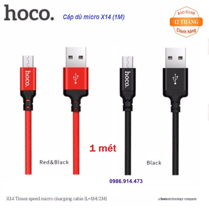 [CHÍNH HÃNG] Cáp sạc dây dù micro 1M Hoco X14 cho Android chính hãng ...