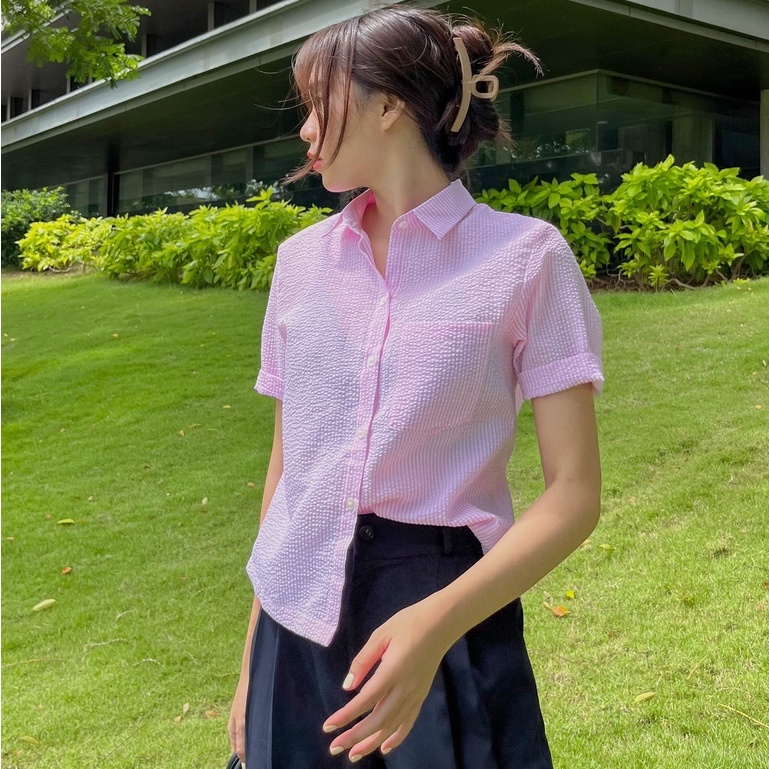 Áo sơ mi Fabric Holic tay ngắn kẻ sọc | Shopee Việt Nam
