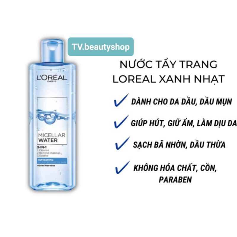 Nước tẩy trang L'oreal Paris đa năng 3in1 tươi mát xanh nhạt 400ml ( da dầu) | Shopee Việt Nam