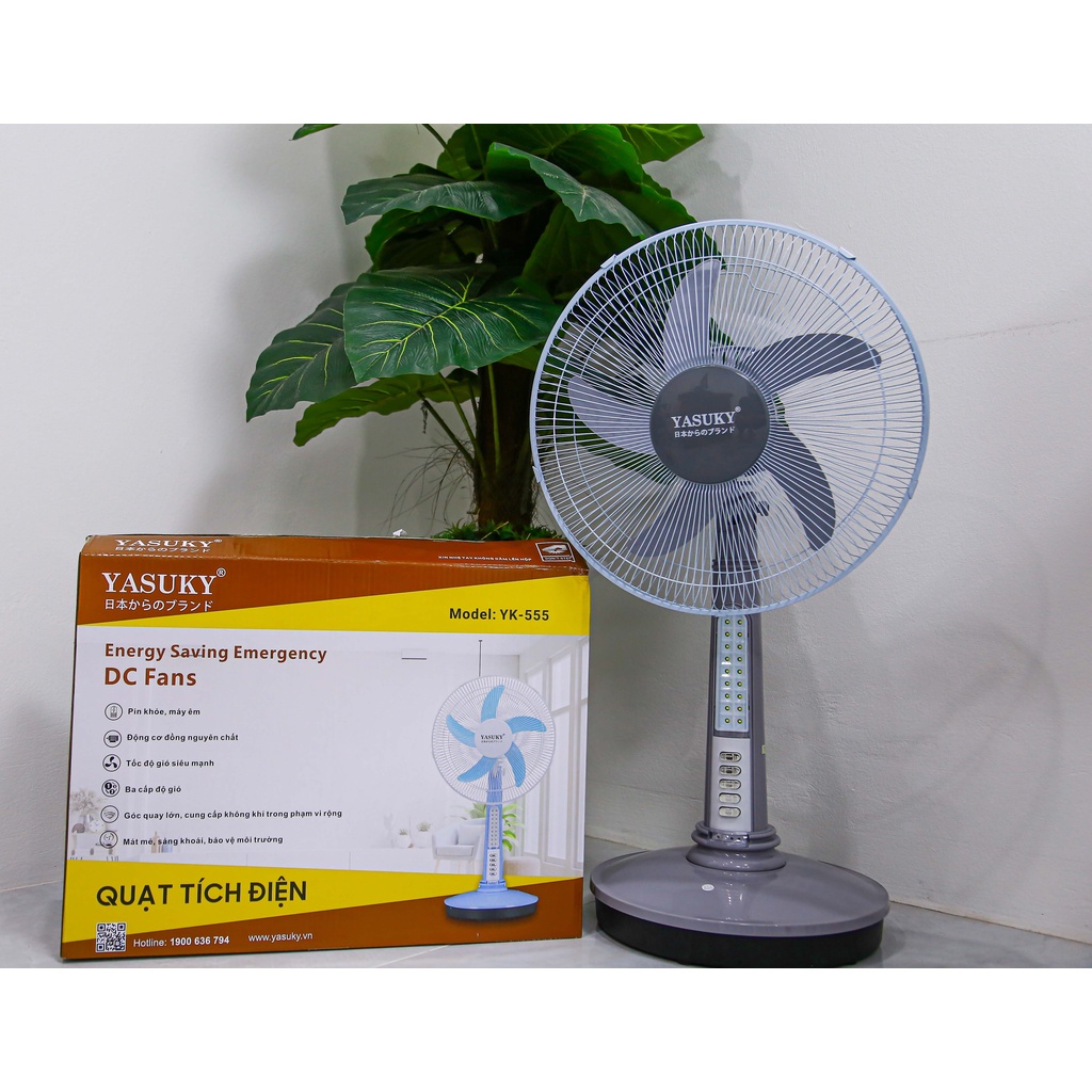 Quạt cây tích điện Yasuky YK-555, Hệ thống 19 đèn led, 3 tốc độ gió lưu điện tối đa 12 giờ ...