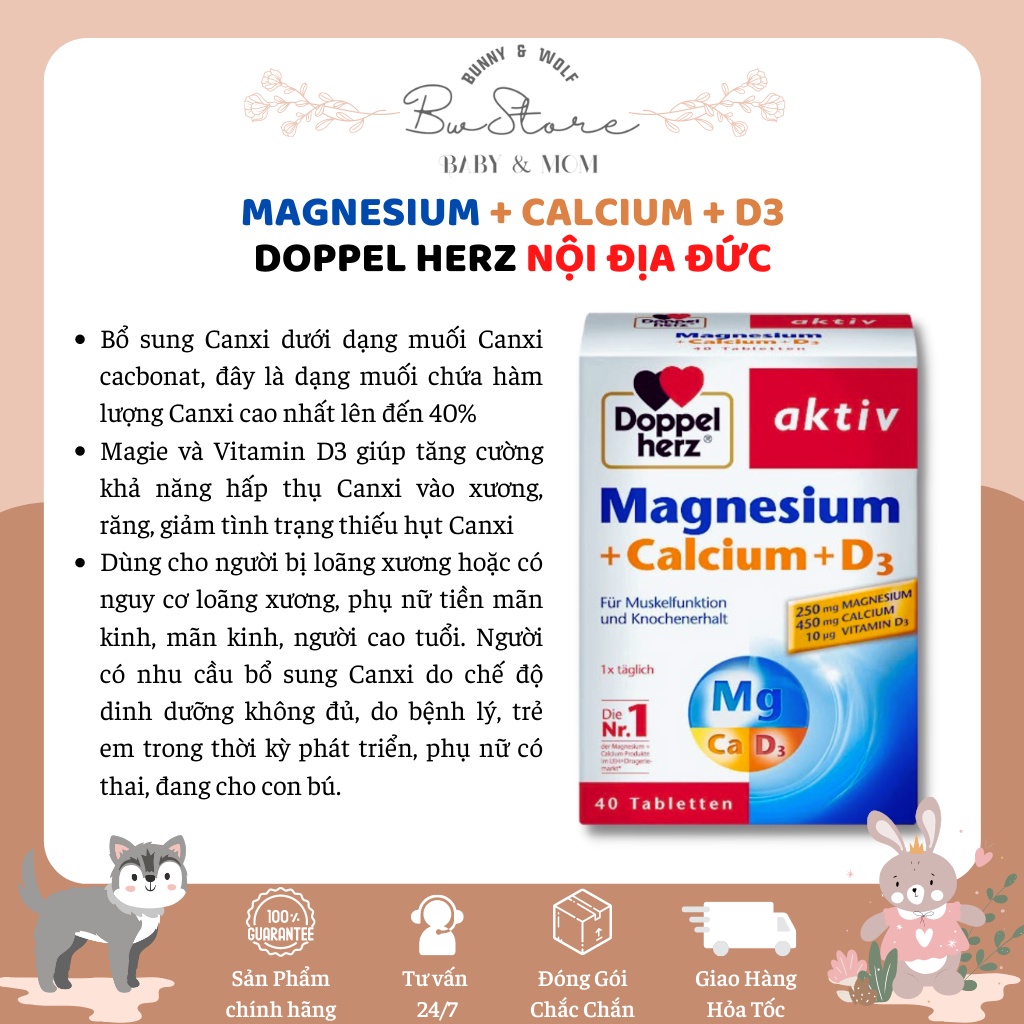 Magnesium + Calcium + D3 Doppel Herz Nội địa Đức Hộp 30 viên [Date mới ...