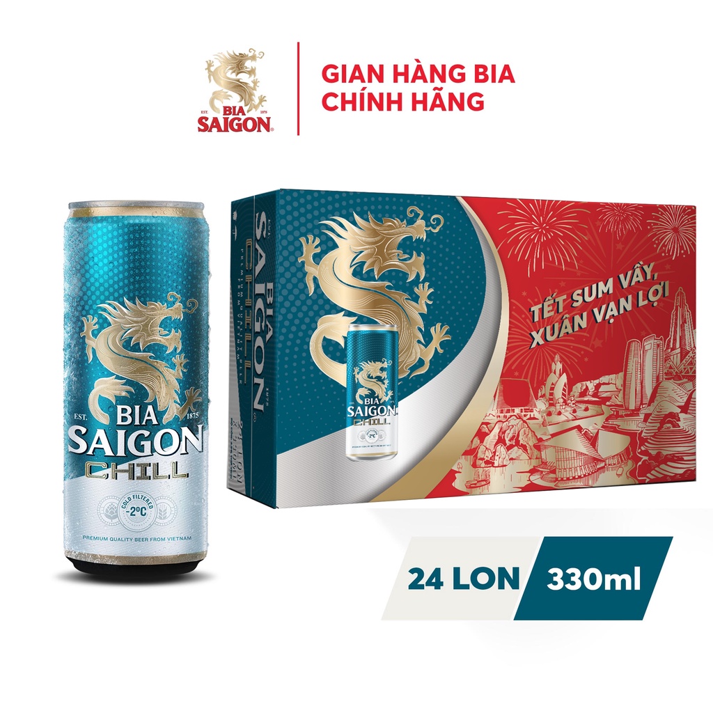 Phiên bản tết - Thùng 24 lon bia SAIGON CHILL - SABECO - 330ml/lon | Shopee Việt Nam