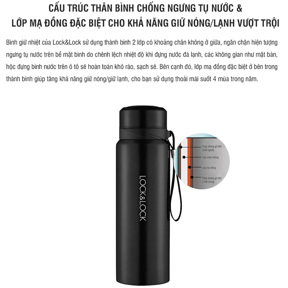 Bình Giữ Nhiệt LocknLock To 800ml Chính Hãng Cao Cấp Có Quai Xách Lọc Nước Trà LHC6180BLK T2C ...