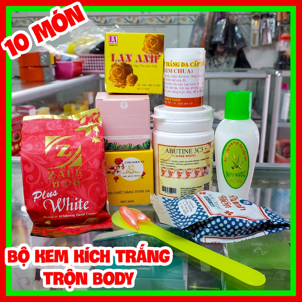 [trắng nhanh] Combo Kem Kích 10 món - Dùng để trộn cho Kem Body nhanh ...