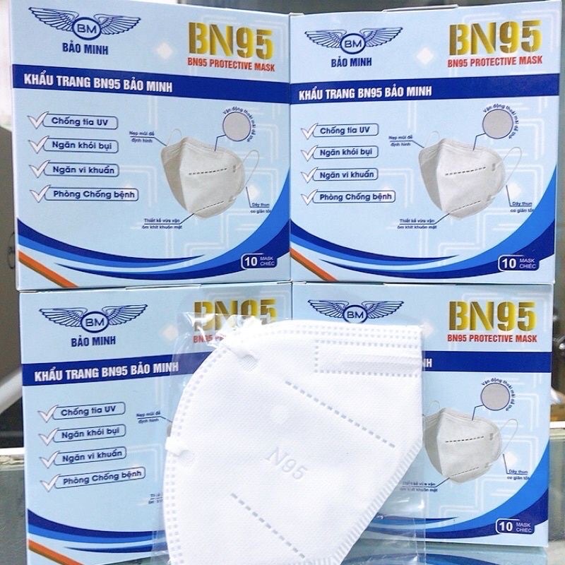 [Hộp 10 cái] Khẩu Trang N95 5 Lớp Kháng Khuẩn Không Van Bảo Minh - N95 form đẹp | Shopee Việt Nam