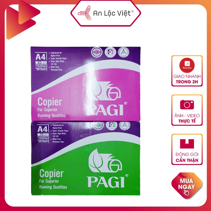 [HÀNG CHÍNH HÃNG] Giấy A4 Pagi 65 gsm - 70 gsm RAM = 500 Tờ, nhãn hiệu ...