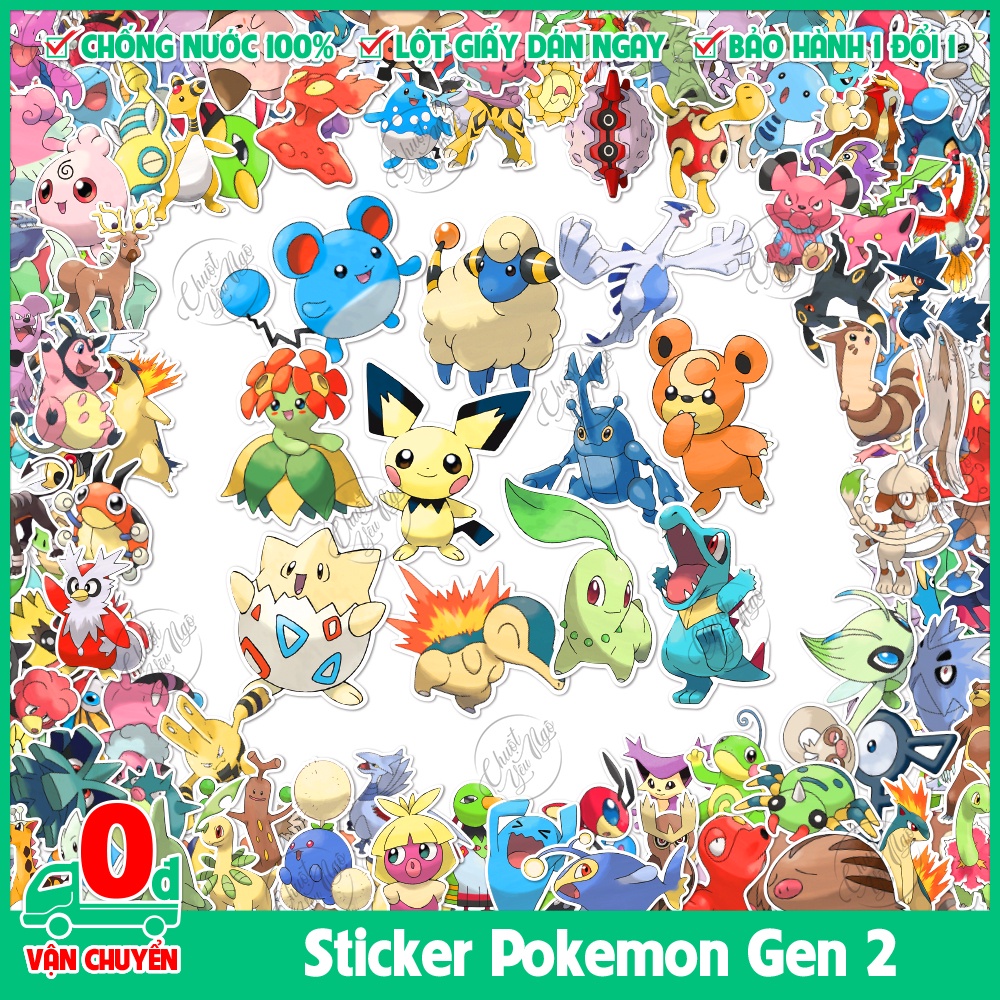 Bộ sticker 150 Pokemon GEN 2 không trùng hình dán trang trí decal hoạt ...