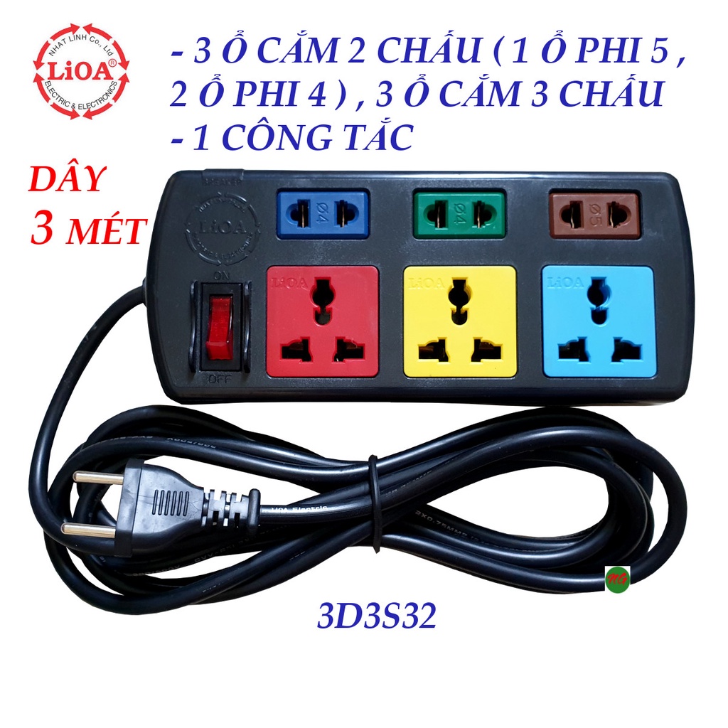 Ổ cắm điện LIOA 6 ổ cắm 3D3S dây 3 mét | Shopee Việt Nam