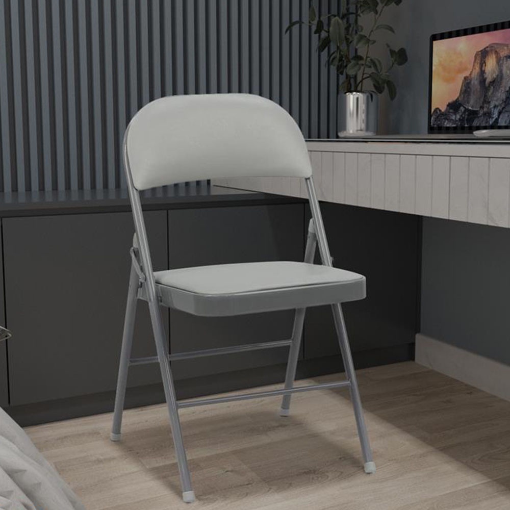 HomeBase FURDINI Ghế xếp văn phòng bằng thép mặt ngồi bằng xốp bọc da PU FOLDI W47xH78xD45cm màu ...