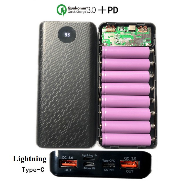 Box sạc nhanh QC3.0+PD công nghệ sạc siêu nhanh 8cell dùng pin 18650 ...