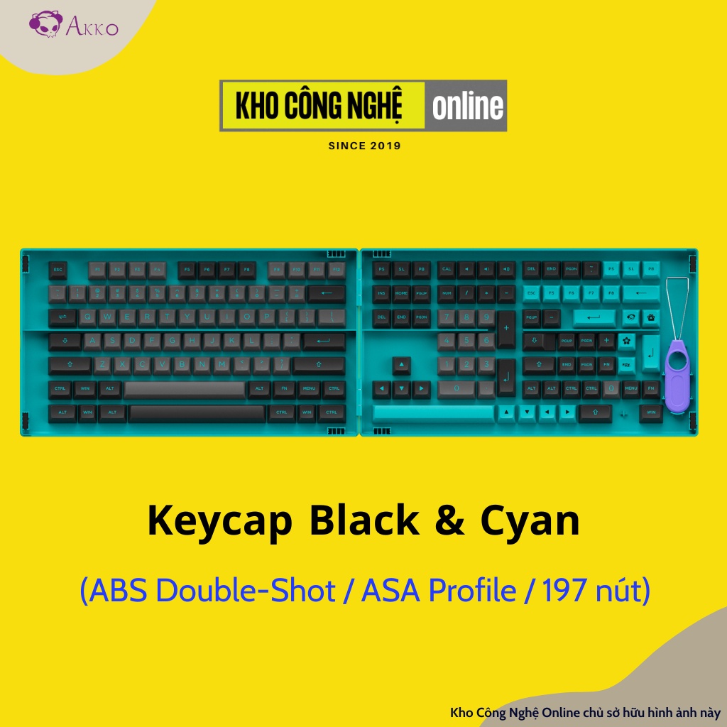 Bộ keycap dành cho bàn phím Akko Black and Cyan (PBT Double-Shot/ASA ...