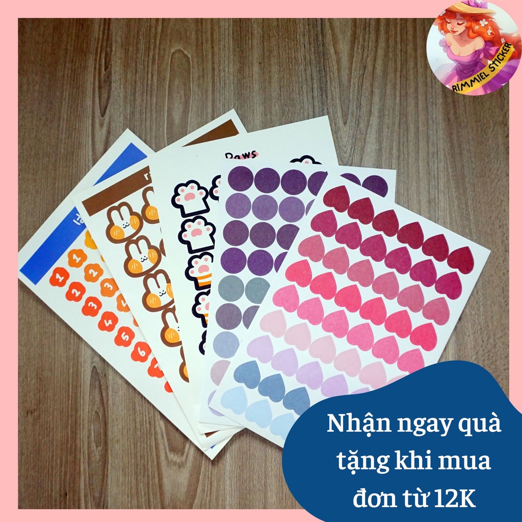 sticker trang trí vở sticker tròn trái tim chân mèo thỏ chữ sổ - dán ly ...