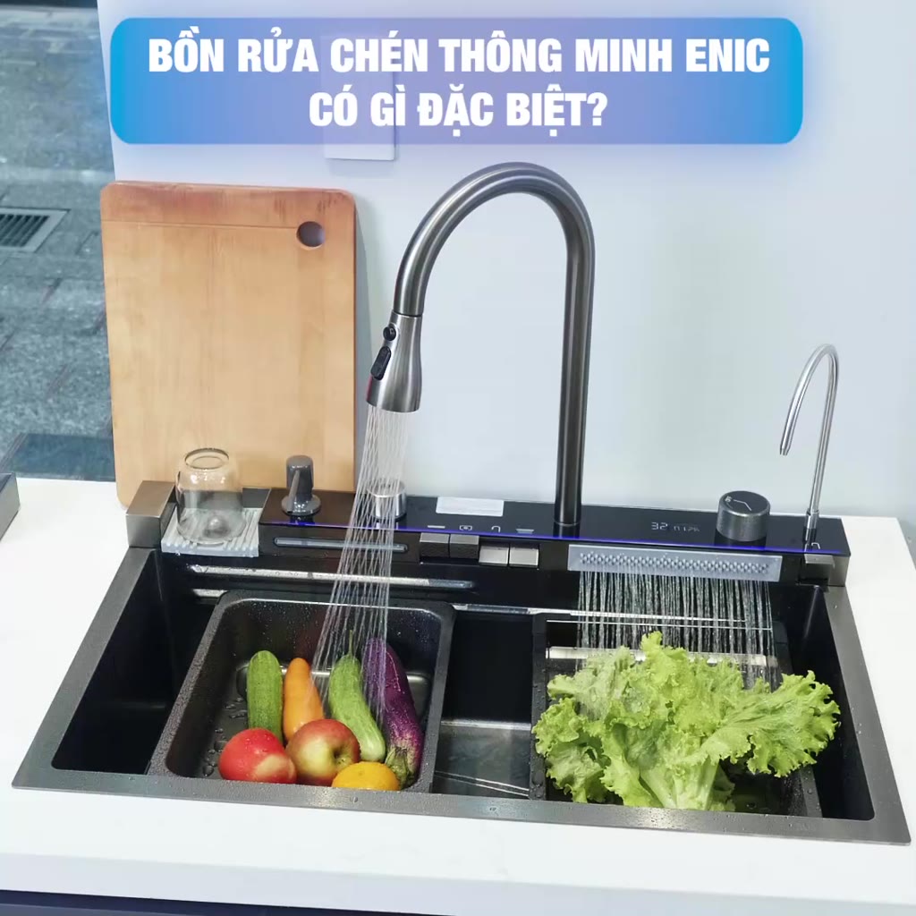 Bồn rửa chén thông minh Enic DK4 chất liệu inox 1 ngăn lớn, vòi phun ...