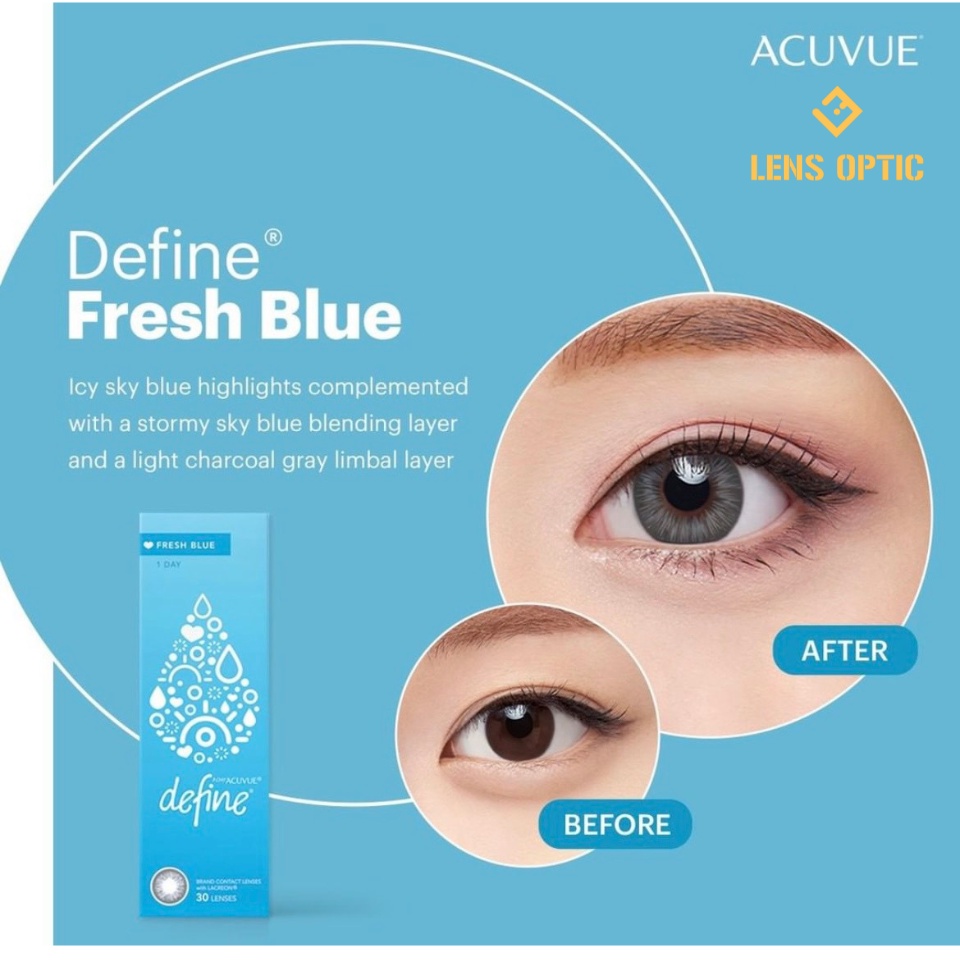 Kính áp tròng ACUVUE DEFINE FRESH BLUE 1DAY, lens mắt dùng 1 lần có độ ...
