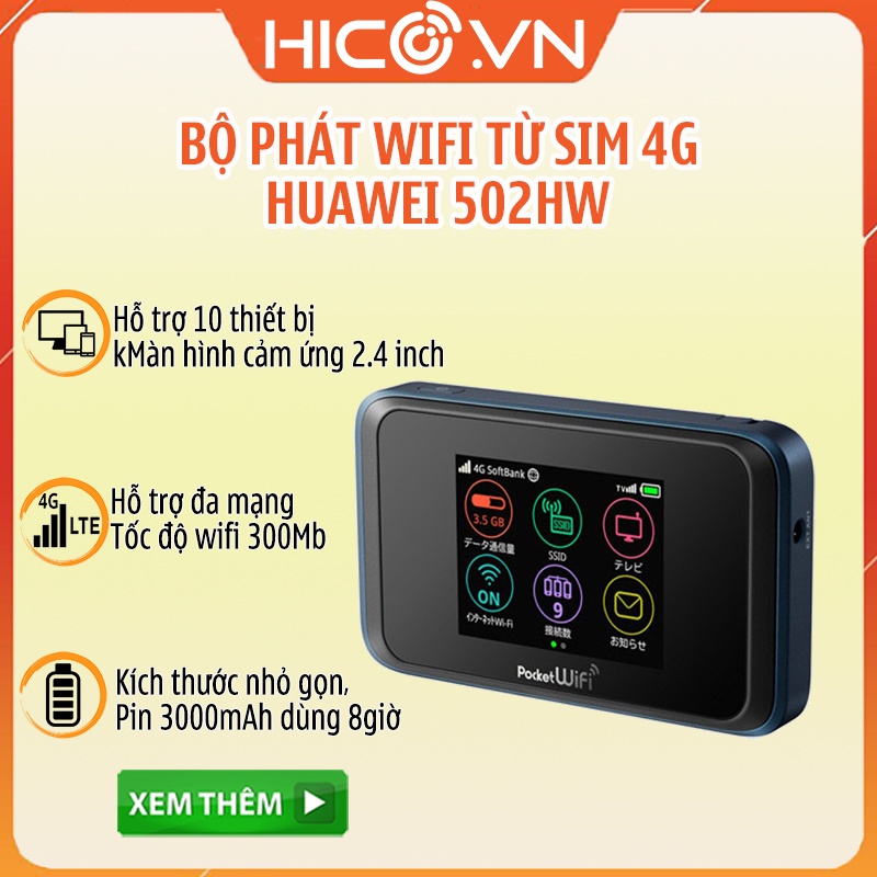 Bộ Phát Wifi Từ Sim 4G Huawei 502HW, 504HW phát wifi 4g Cầm Tay Nhỏ Gọn ...