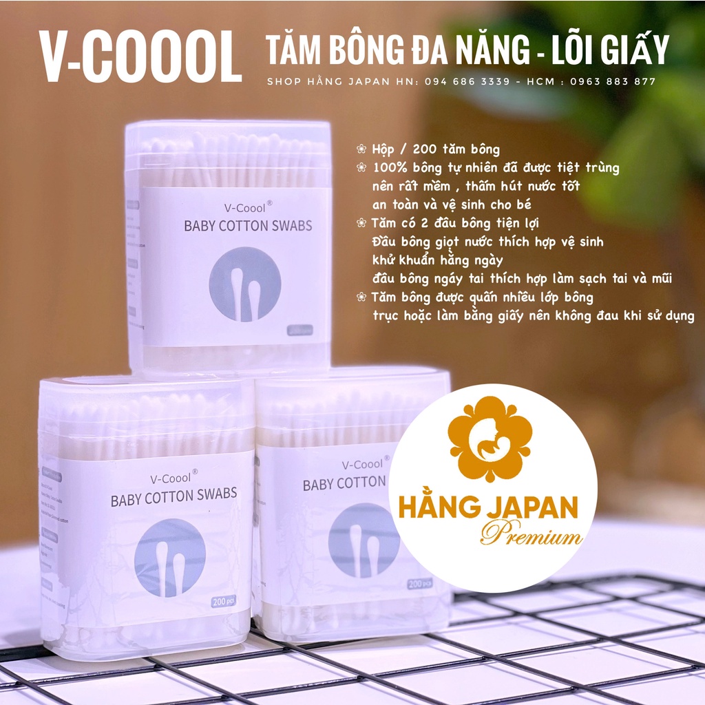 Tăm bông đa năng Vcool lõi giấy an toàn cho bé hộp 200 chiếc | Shopee ...