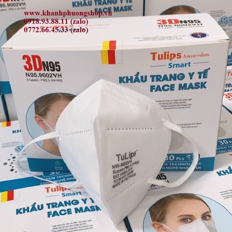 ️[CHÍNH HÃNG] HỘP 30 CHIẾC Khẩu trang y tế 3D N95 – 9001V Tulips - chống bụi PM2.5 không Van ...