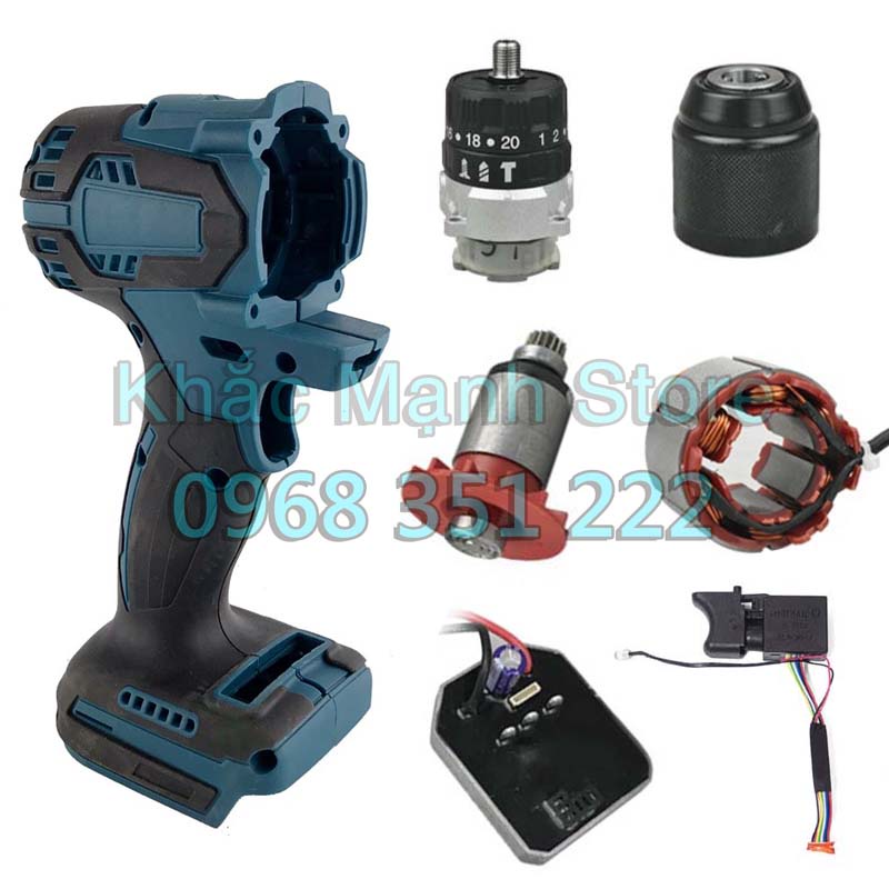 Linh kiện thay thế cho máy khoan pin 13mm không chổi than ( mạch điều khiển, roto, stato, công ...