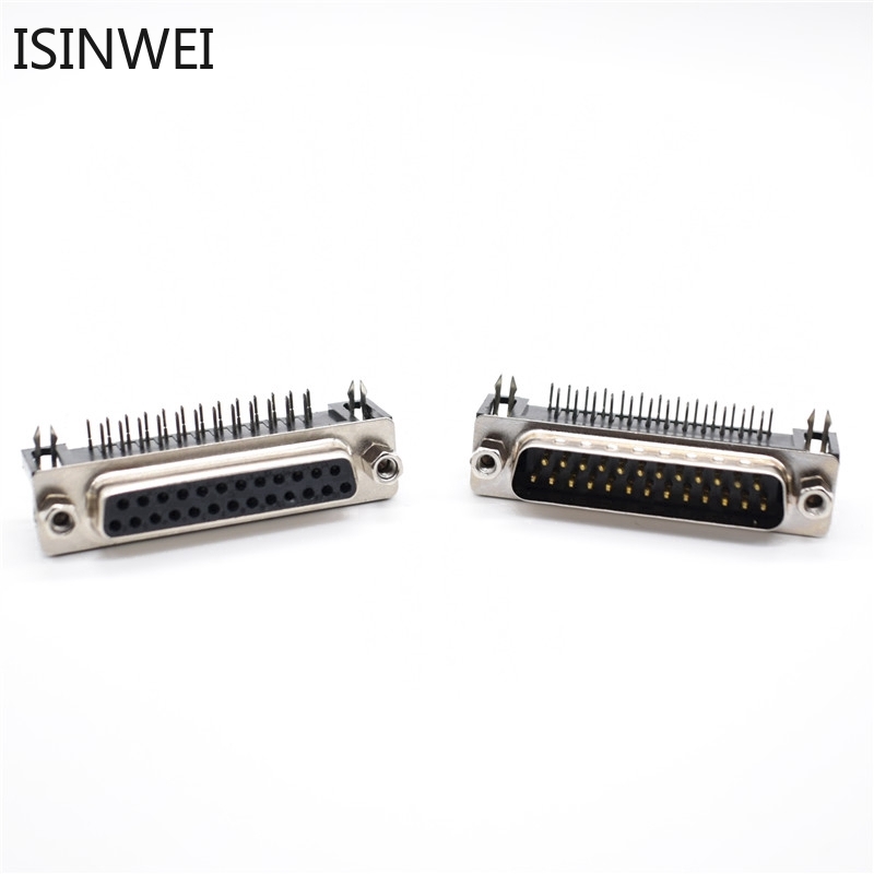5PCS DR25 DB25 D-SUB Angle Angled 25 Pin Female Male PCB Mount Socket ...
