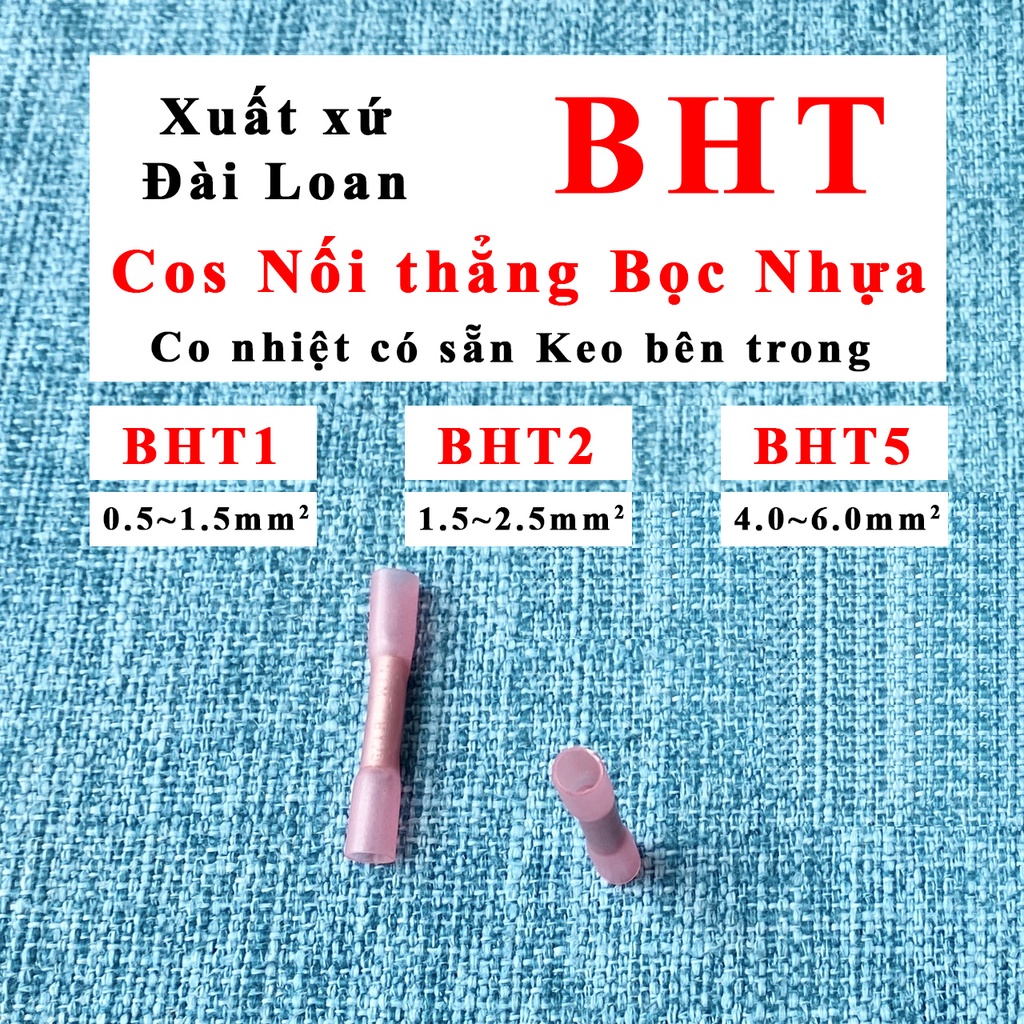 Đầu cos bấm nối dây điện bọc nhựa co nhiệt có sẵn keo bên trong, size dây 0.5~6.0mm2 BHT1, BHT2 ...