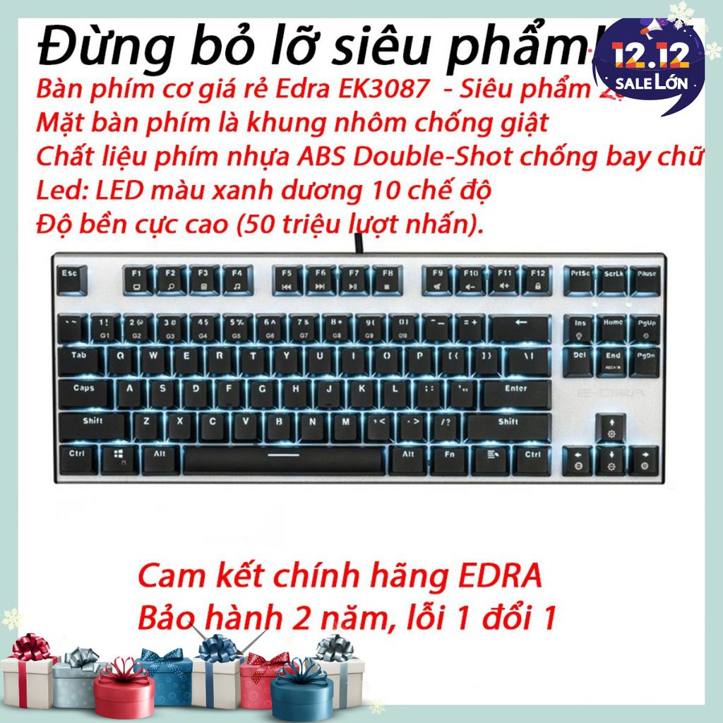 Bàn phím cơ EDRA EK3087 - Siêu phẩm năm 2020 - Led màu xanh dương 10 ...