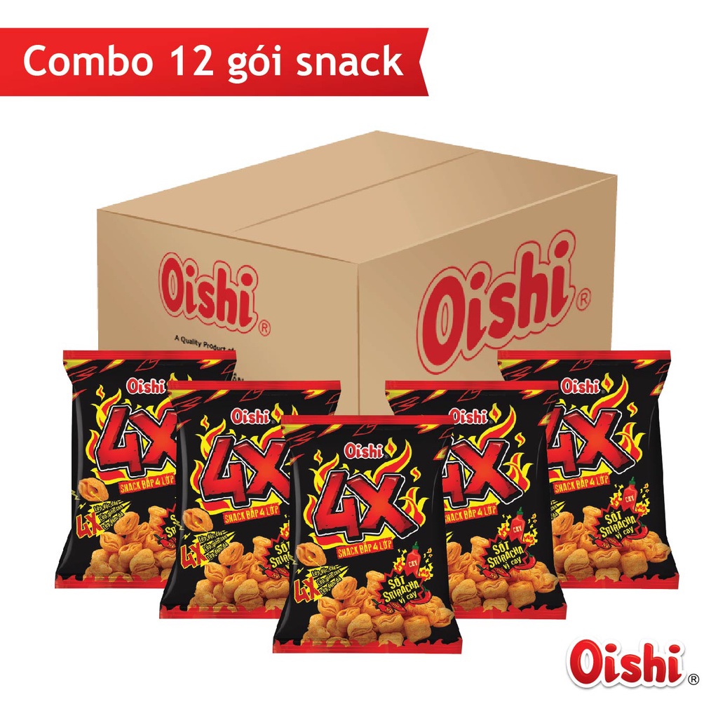 Combo 12 gói Oishi Snack Bắp 4X Sốt Sriracha Vị Cay (68g/gói) | Shopee ...