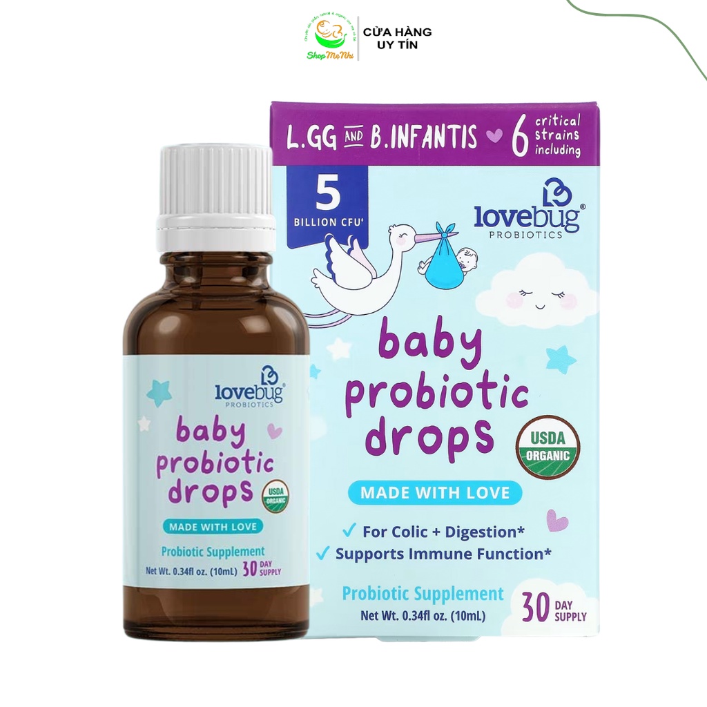 Men vi sinh hữu cơ dạng lỏng cho bé Lovebug Baby Probiotic Drops 10ml hữu cơ. | Shopee Việt Nam