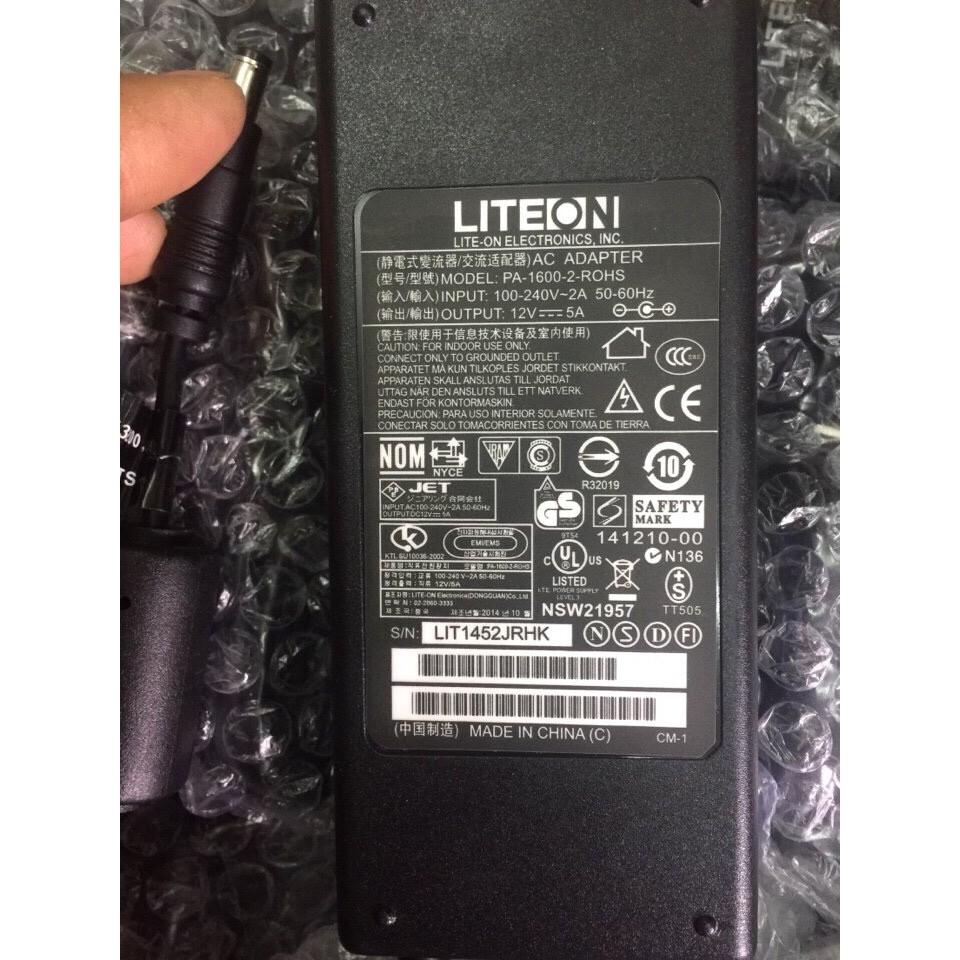 Adapter nguồn Liteon 12V 5A 60W cho camera, led, màn hình, wifi, máy ...